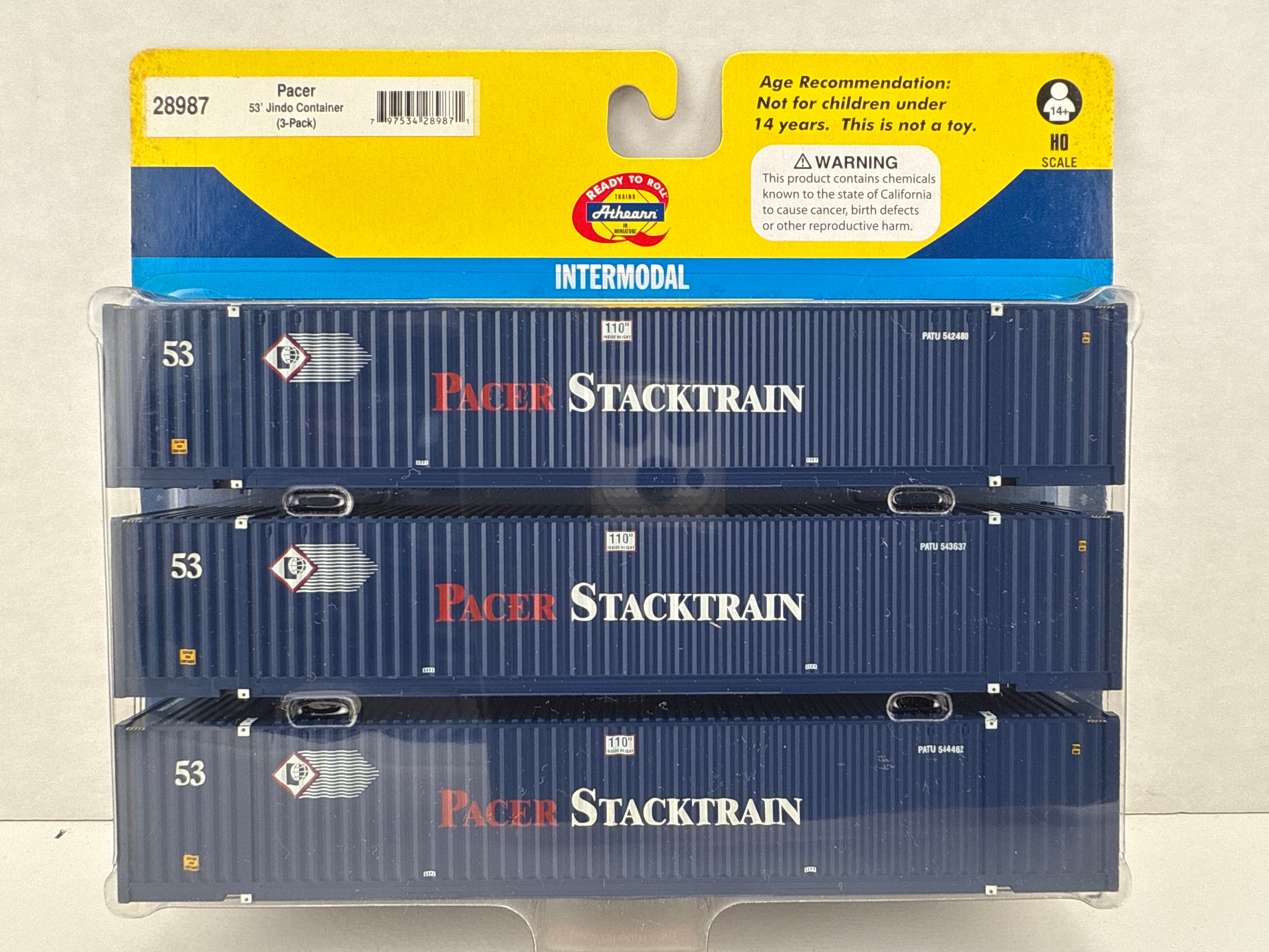 ATH 28987 Athearn Pacer 53’ Jindo Container 3 pack Intermodal – PPW/A ...